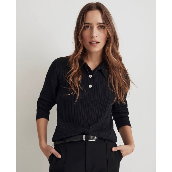 Madewell | Tops | Nwt Madewell Variegated Rib Boxy Polo Shirt Long ...
